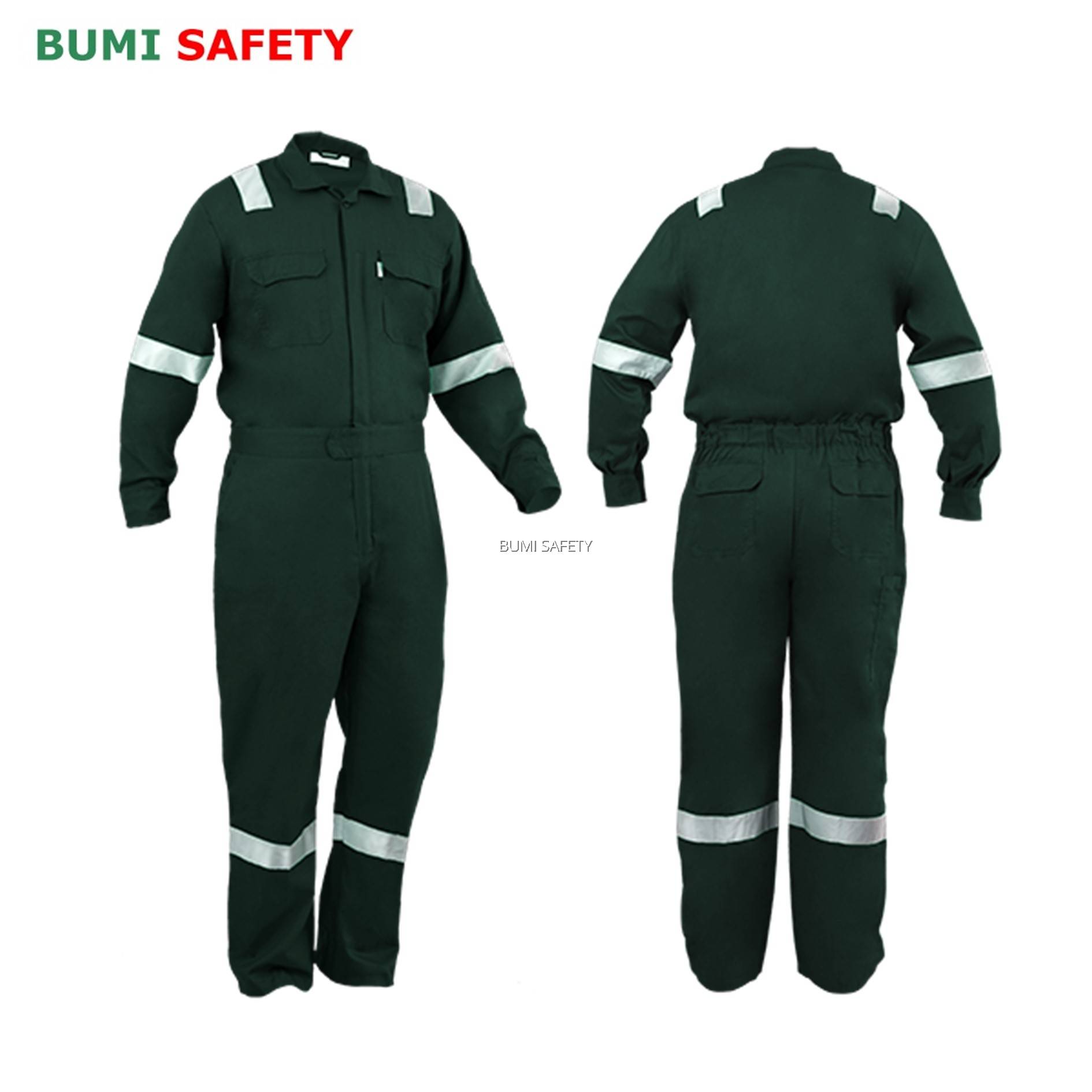 Safety Coverall with Reflective Tape Workwear 230gsm - Dark Green
