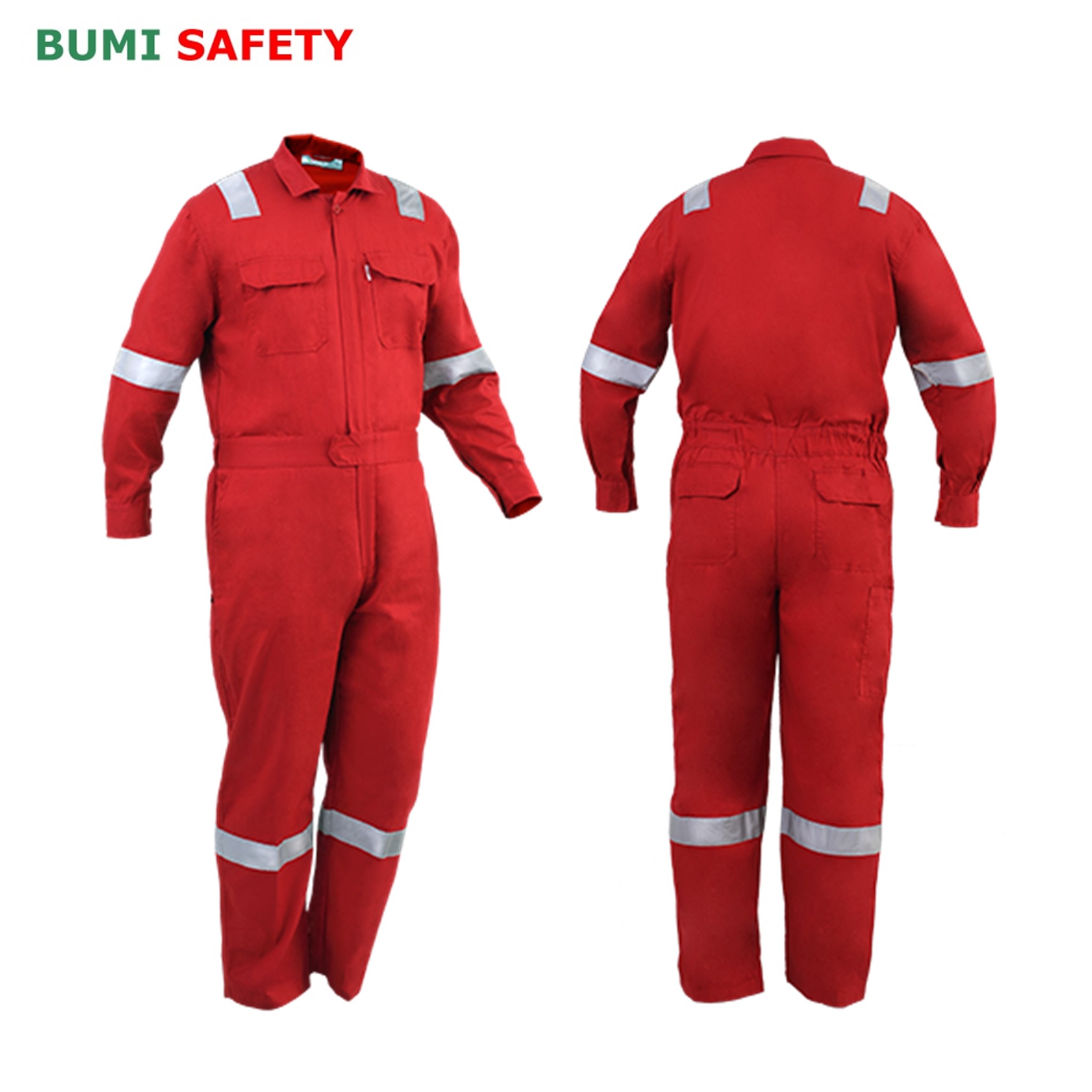 Safety Coverall with Reflective Tape Workwear 190gsm - Red