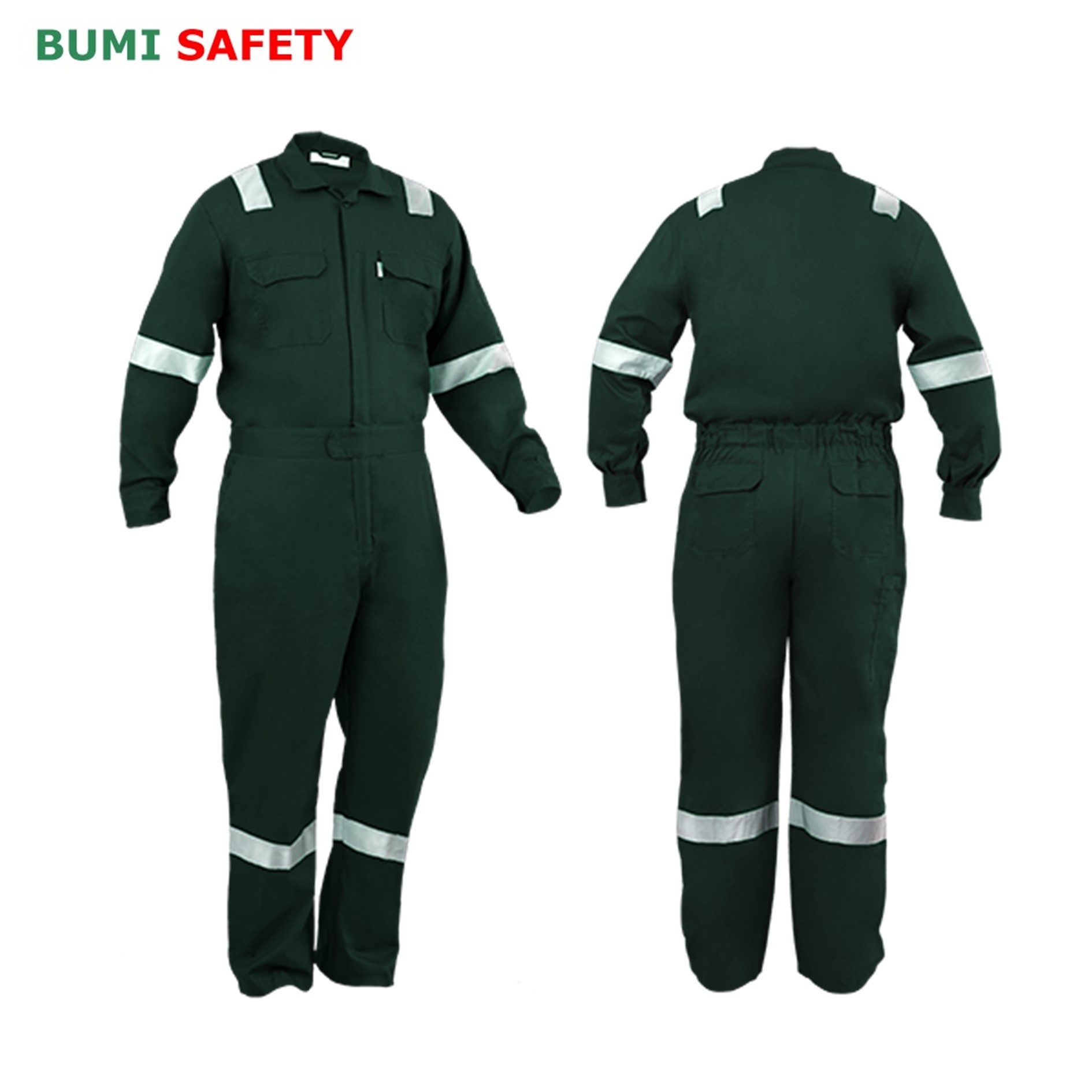 Safety Coverall with Reflective Tape Workwear 230gsm - Dark Green